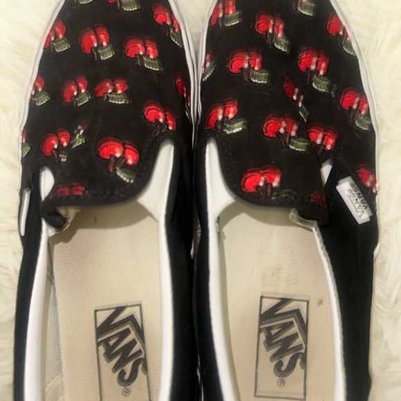 Vans | Shoes | Vans Kids Black Slipon Shoes With Red Cherry Print ...